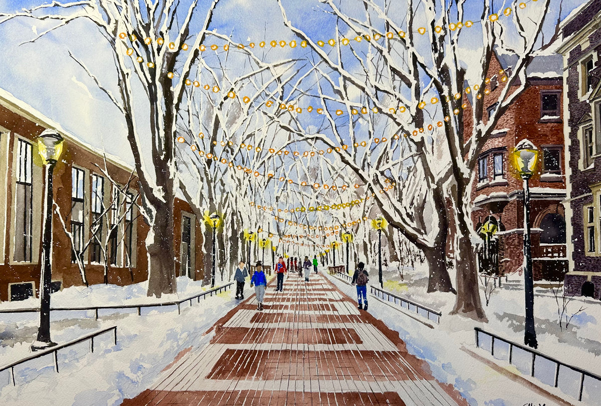 Locust Walk, U Penn Winter– Ellie Moniz Watercolors